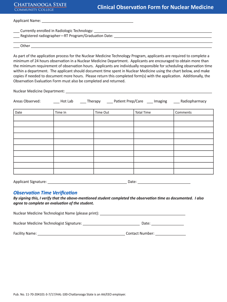 Fillable Online Nuclear Medicine Technology Certificate Chattanooga ...