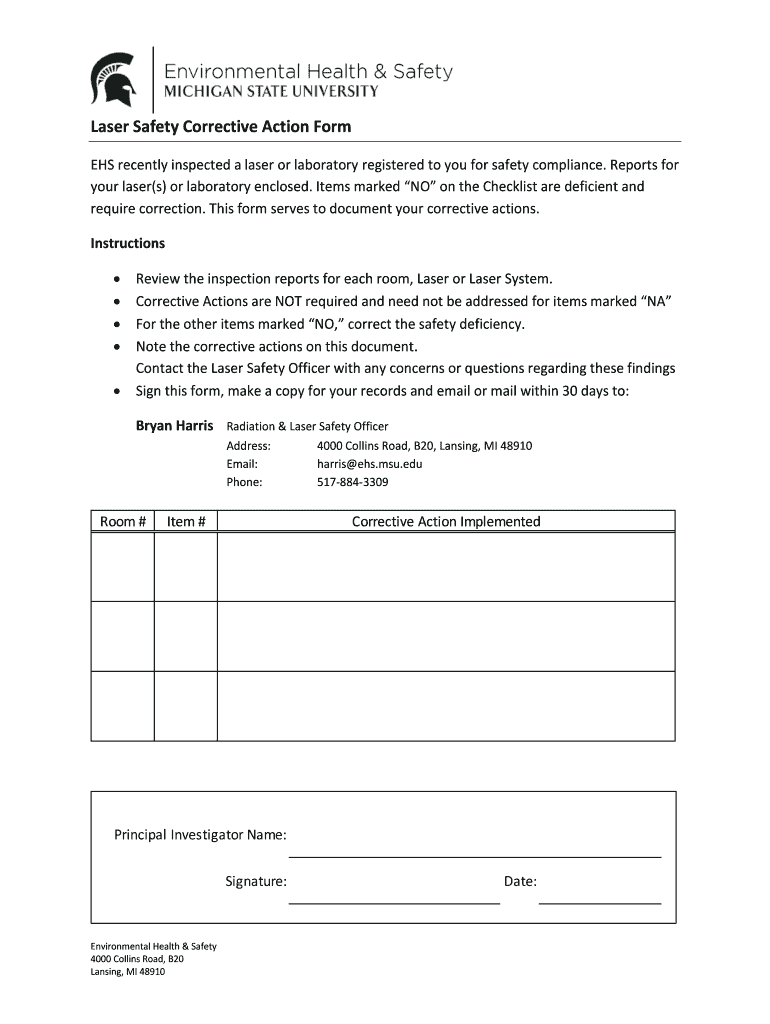 Fillable Online Laser Safety Corrective Action Form Fax Email Print ...
