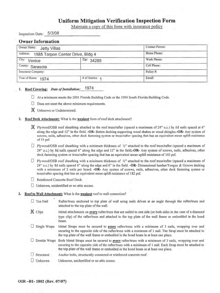 Fillable Online Uniform Mitigation Verification Inspection Form ...