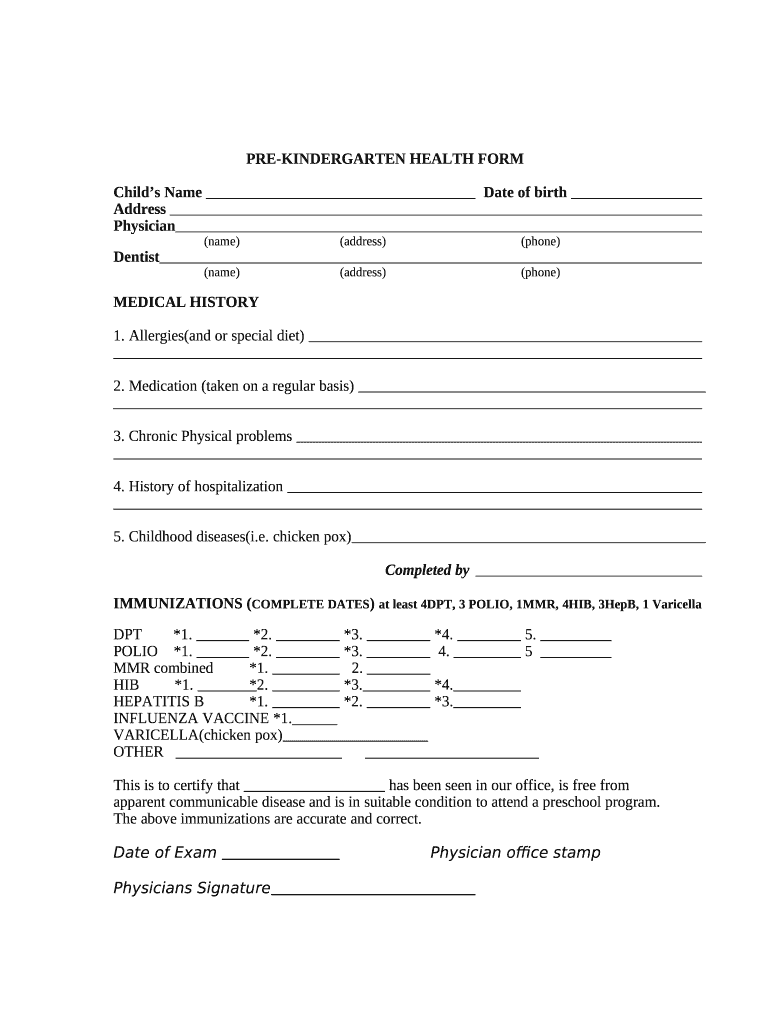 Preschool Health Doc Template | pdfFiller