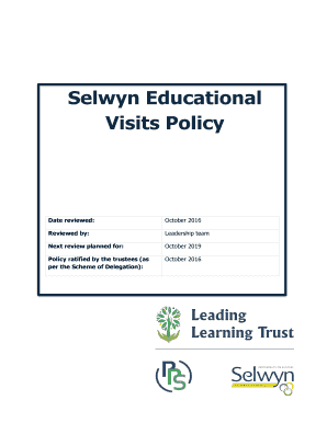 Fillable Online Selwyn Educational Visits Policy - Selwyn Primary ...