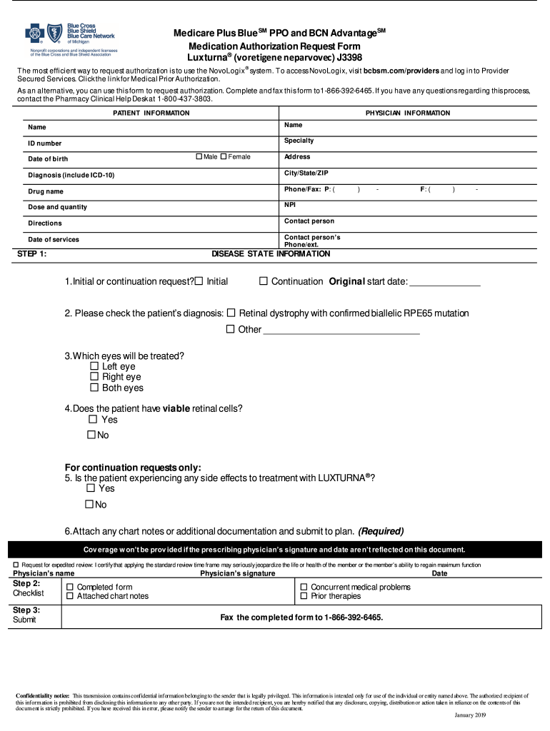Fillable Online Medicare Plus BlueSM Medication Authorization Request ...
