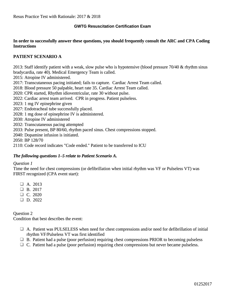 GWTG Resuscitation Certification Exam Doc Template | pdfFiller