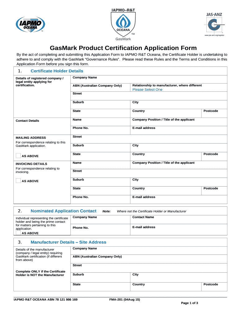 GasMark Product Certification Application - IAPMO ... Doc Template ...