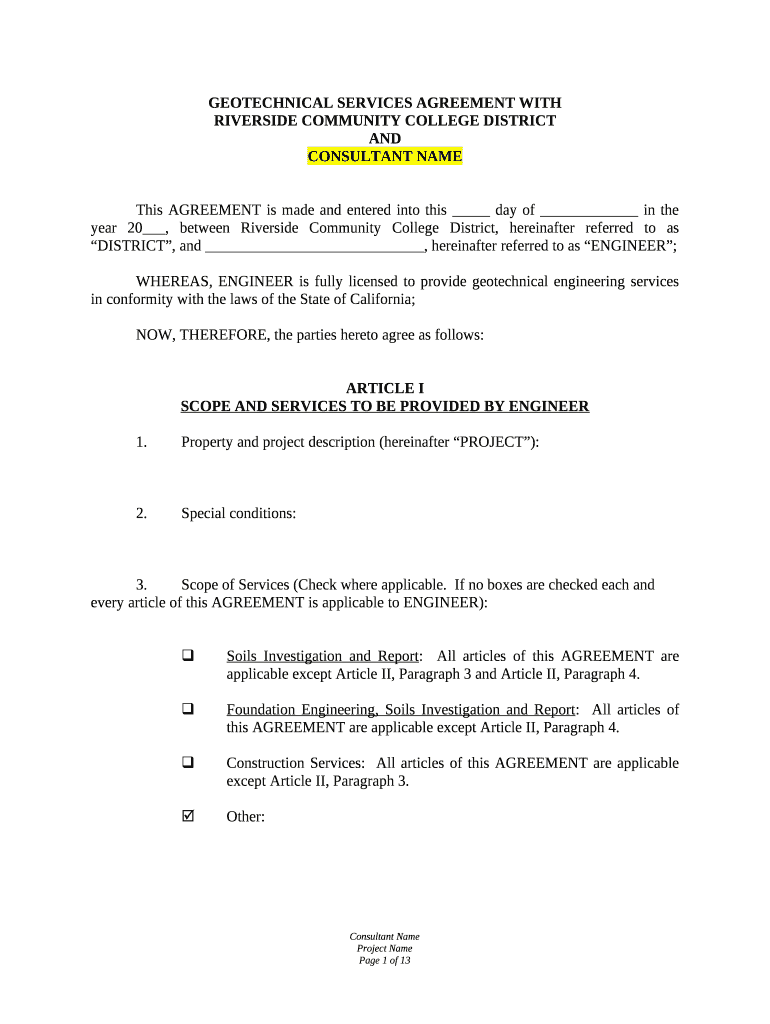 GEOTECHNICAL SERVICES AGREEMENT Doc Template | pdfFiller