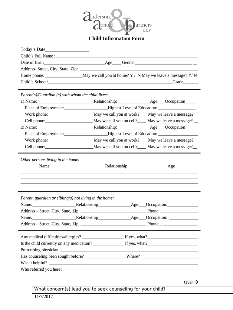 Child Ination - Gateway Village Children's Center Doc Template | pdfFiller