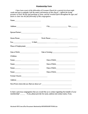 Fillable Online MEMBERSHIP FORM - Covenant Church Fax Email Print ...