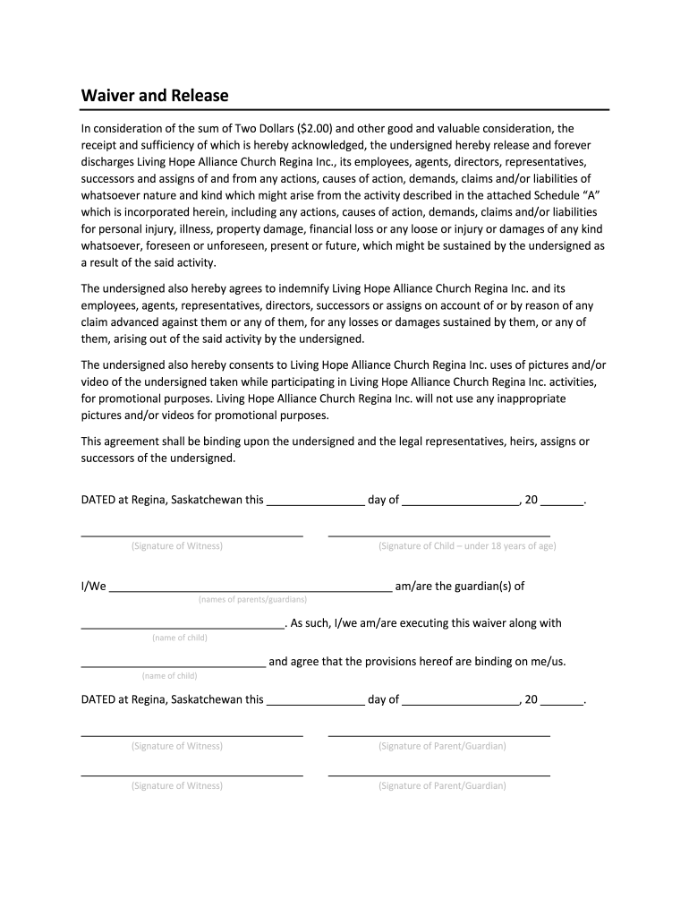 Fillable Online Waiver and Release Vision24 Retreat.docx Fax Email ...