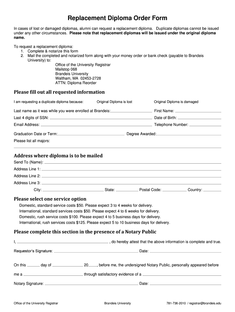 Fillable Online In cases of lost or damaged diplomas, alumni can ...