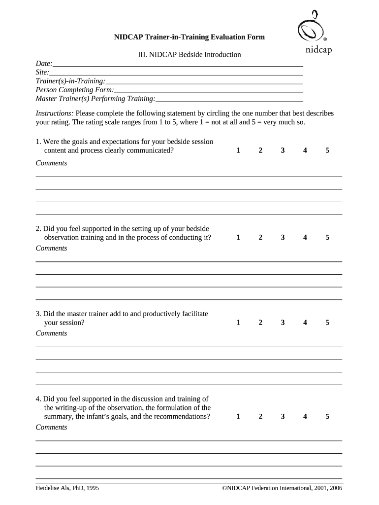 NIDCAP Trainer-in-Training Evaluation Doc Template | pdfFiller