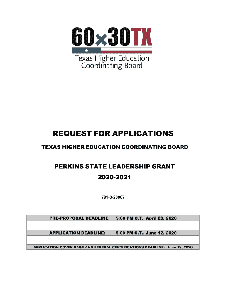 Fillable Online RFA for Perkins State Leadership Grant for 2020-2021 ...