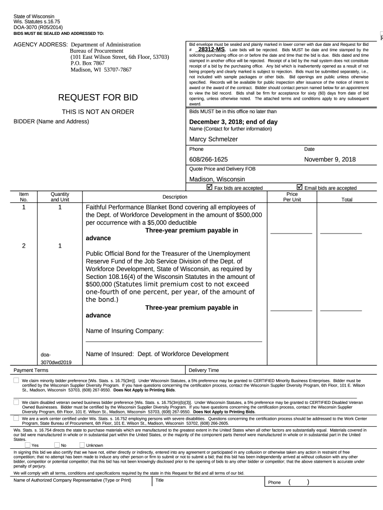 Request for Bid ( DOA-3070). Doc Template | pdfFiller
