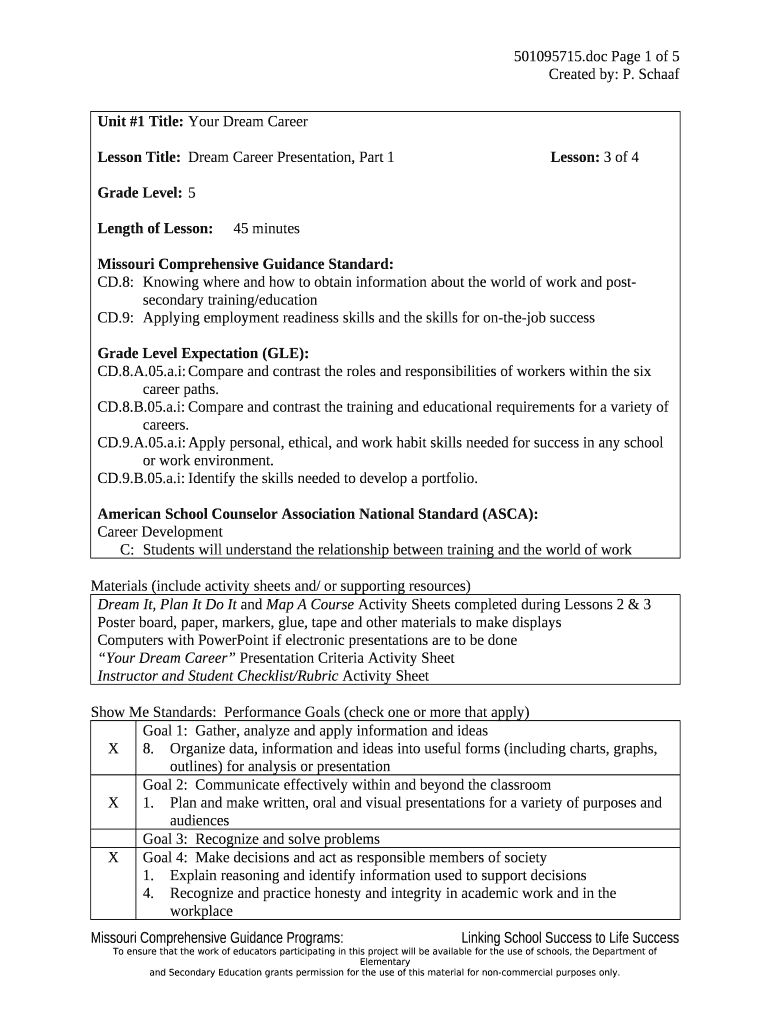 My Dream Career - Career & College Readiness Lesson Plans Doc Template ...