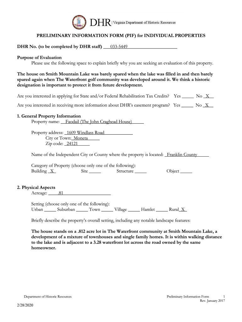 Fillable Online PIF - DHR Virginia Department of Historic Resources Fax ...