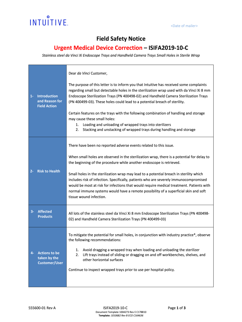Fillable Online Field Safety Notice Urgent Medical Device Correction ... Fax Email Print - pdfFiller