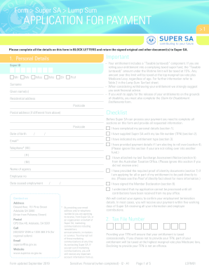 Fillable Online APPLICATION FOR PAYMENT IN RELATION TO A ... - Super SA ...