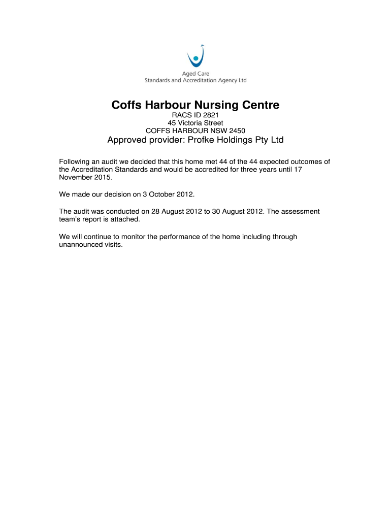 Fillable Online Japara Coffs Harbour 2821Aged Care Quality and Safety ...