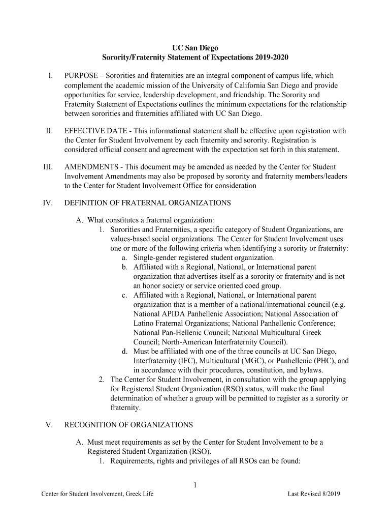 Fillable Online UC San Diego Sorority/Fraternity Statement of ...