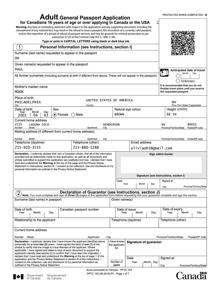 Fillable Online Adult Simplified Renewal Passport Application Free ...