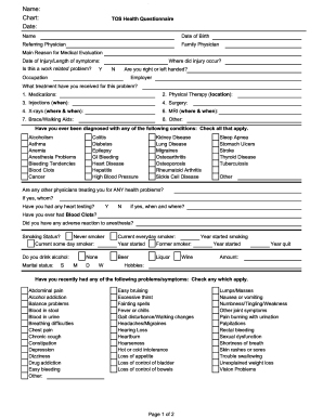 Fillable Online Chart: TOS Health Questionnaire Date Fax Email Print ...
