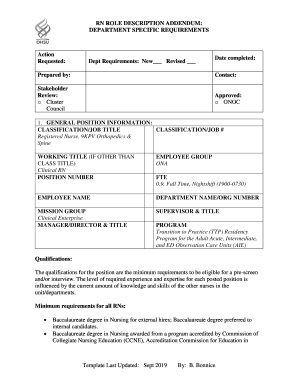 Fillable Online RN ROLE DESCRIPTION ADDENDUM: DEPARTMENT SPECIFIC ...