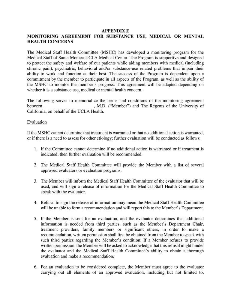 Fillable Online APPENDIX E MONITORING AGREEMENT FOR SUBSTANCE ... Fax Email Print - pdfFiller