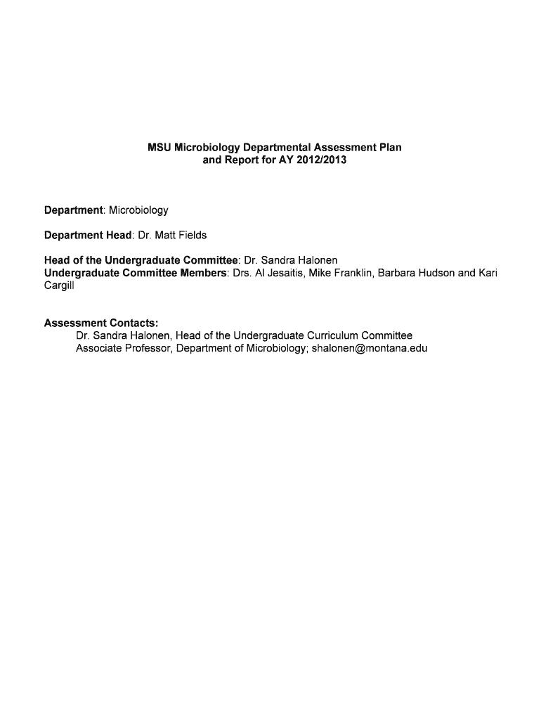 Fillable Online MSU Microbiology Departmental Assessment Plan and Report ... Fax Email Print ...