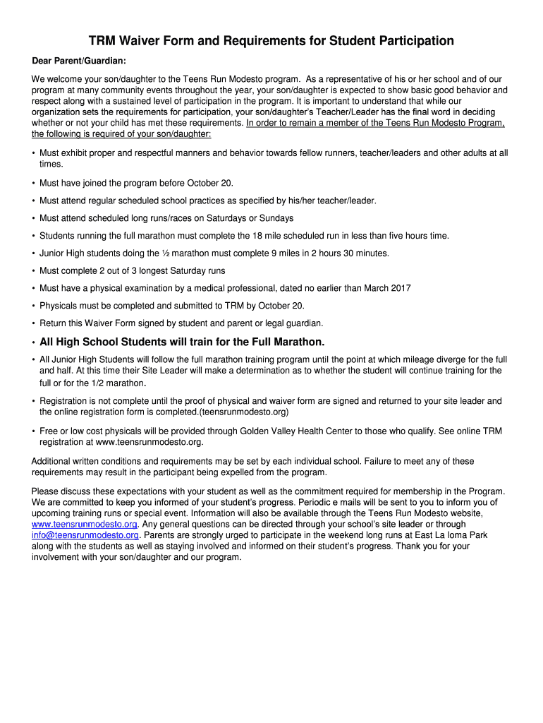 Fillable Online TRM Waiver Form and Requirements for Student ...
