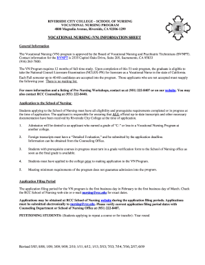 Fillable Online vocational nursing (vn) information sheet - Riverside ...