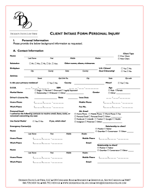 Fillable Online CLIENT INTAKE FORM: PERSONAL INJURY Fax Email Print ...