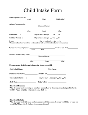 Fillable Online Child Intake Form - Dulles Psychological Services Fax ...