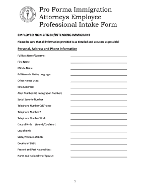 Fillable Online Professional Employee Intake Form - Denver Immigration ...
