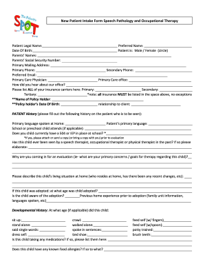 Fillable Online pediatric occupational therapy intake form - Emerson ...