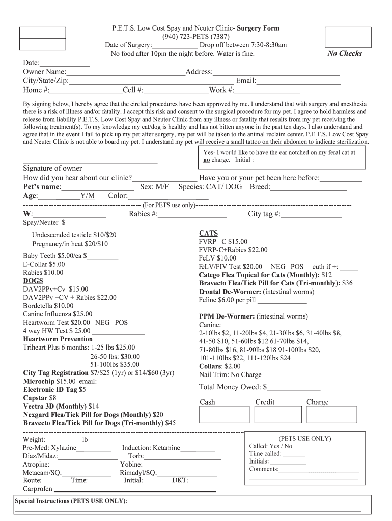 Fillable Online PETS Intake Fax Email Print - pdfFiller