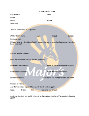 Fillable Online Majors-Horse-Massage-Intake-Form Fax Email Print ...