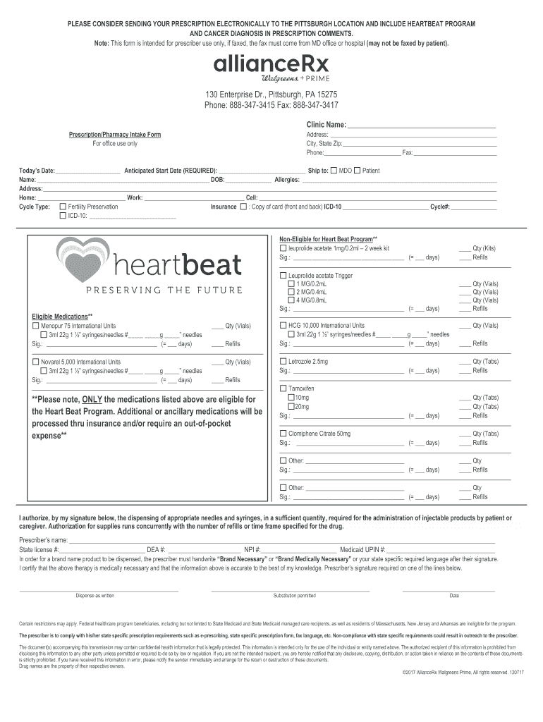 Fillable Online Heart Beat Program Prescription/Pharmacy Intake Form ...