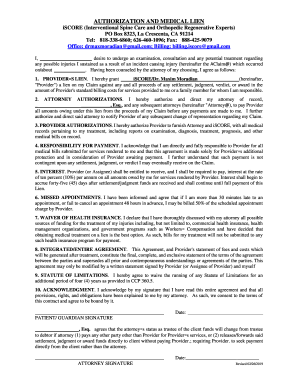 Fillable Online AUTHORIZATION AND MEDICAL LIEN Fax Email Print - pdfFiller