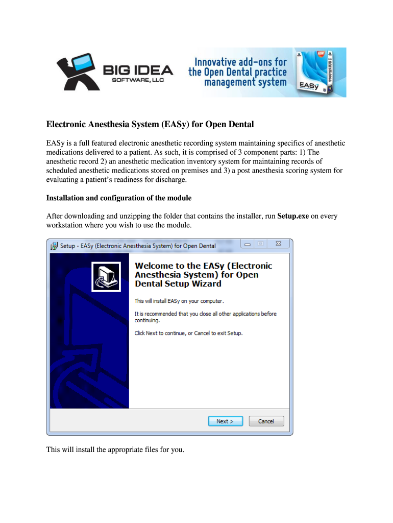 Fillable Online Electronic Anesthesia System (EASy) for Open Dental Fax ...