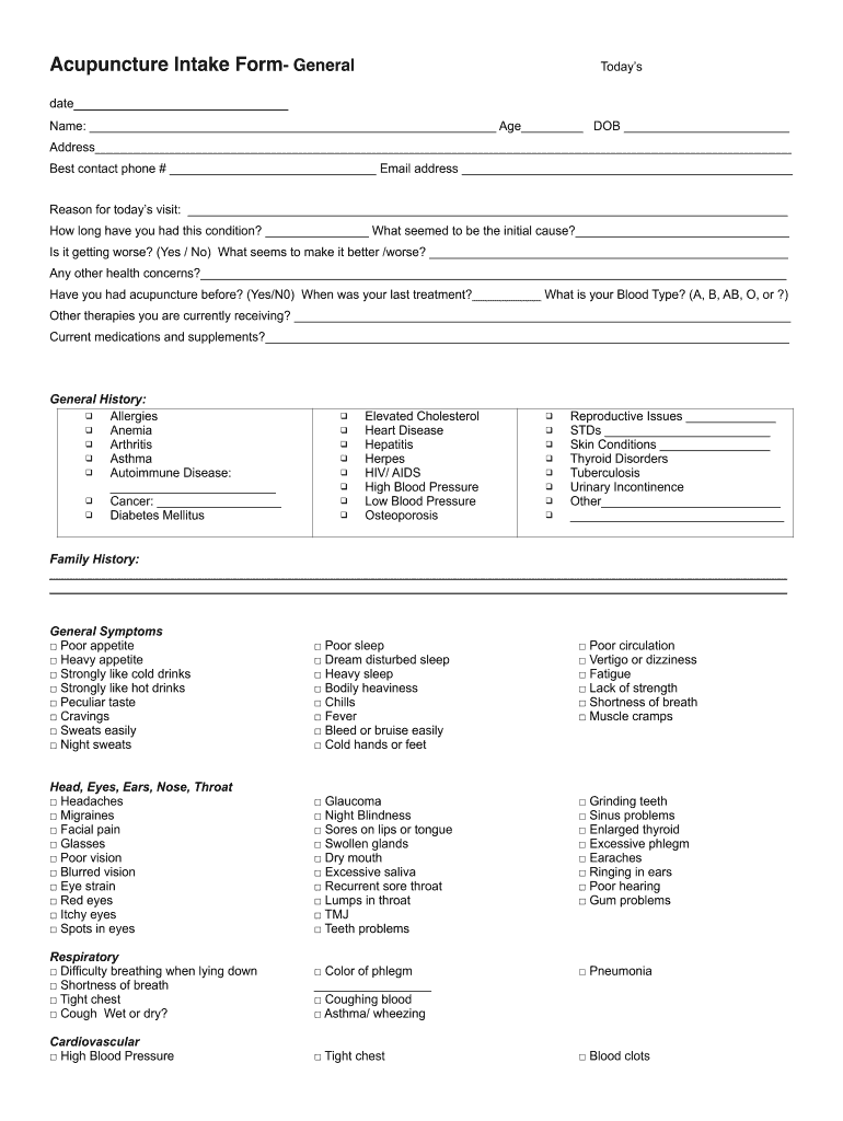 Fillable Online Acupuncture General Intake Form042316.pages Fax Email ...