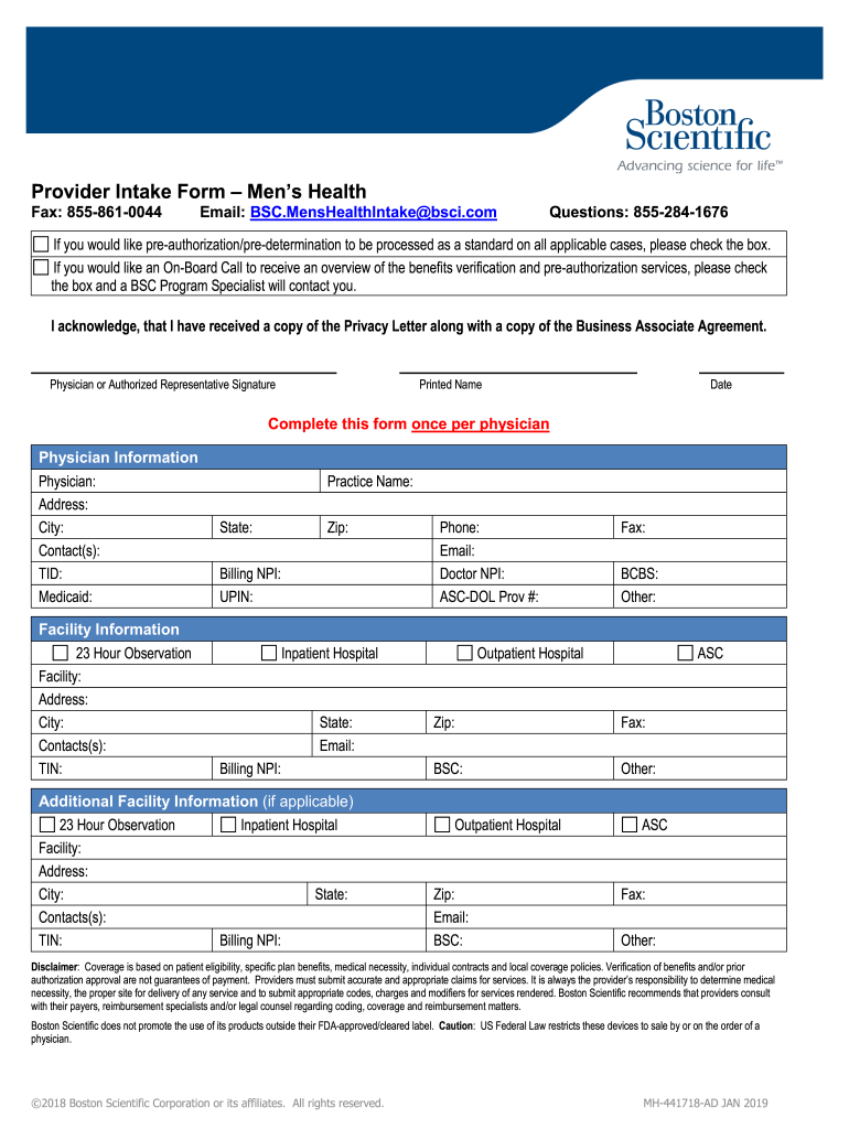 Fillable Online Men's Health Provider Intake Form Fax Email Print ...