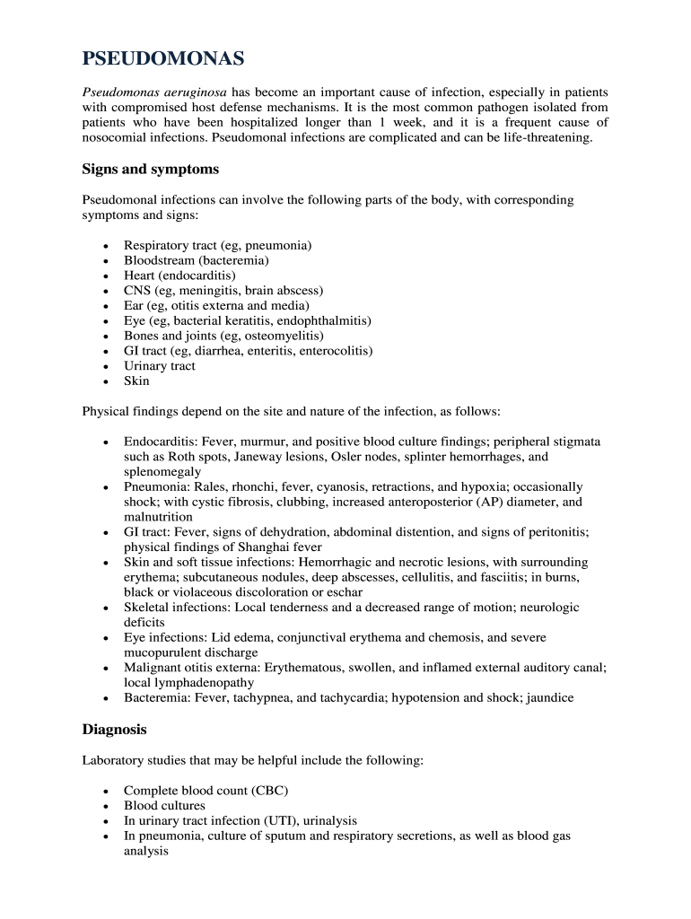 Fillable Online Pseudomonas infections: Causes, symptoms, and ...