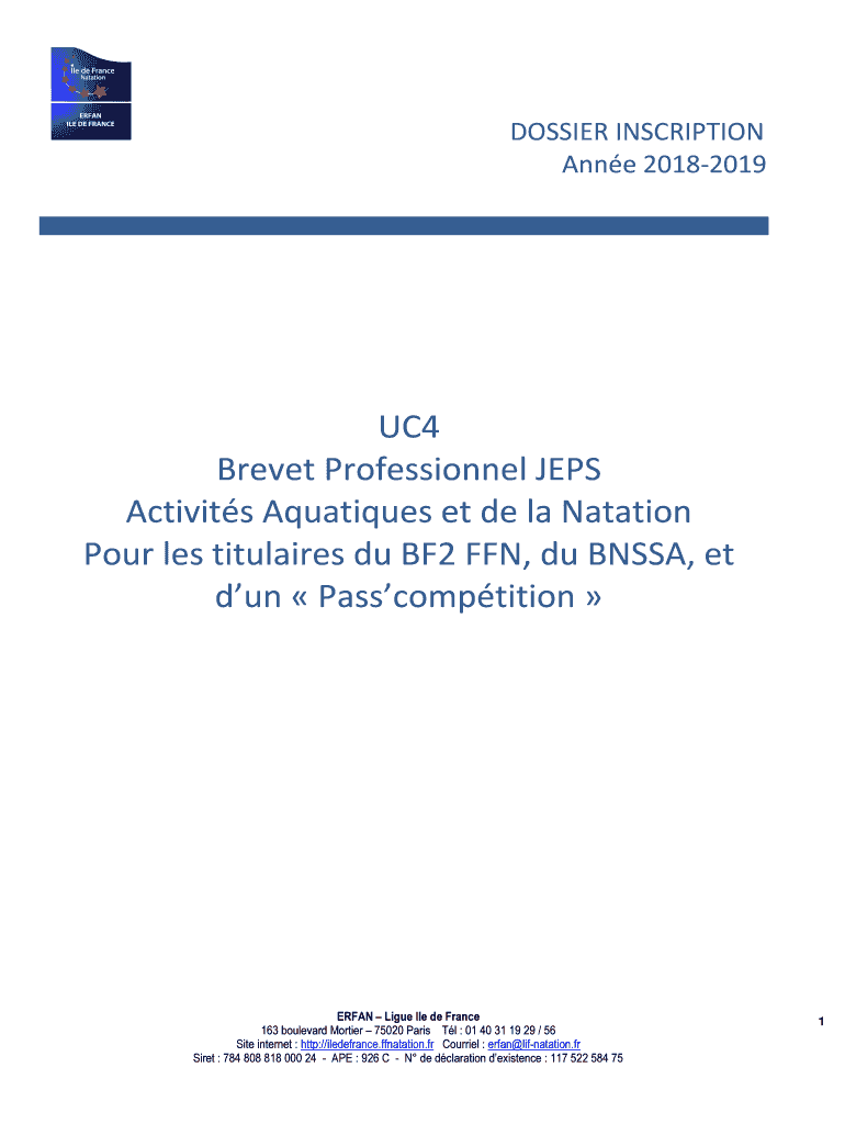 Remplissable En Ligne UC4 Brevet Professionnel JEPS Activits Aquatiques et de la ... Fax Email ...