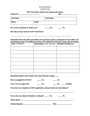 Fillable Online LMC Food Pantry Intake Form (please print clearly) Fax ...