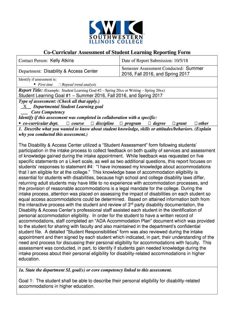 Fillable Online Assessment of Student Learning Report Form. Assessment ...