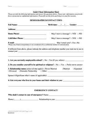 Fillable Online Adult Client Information Sheet Fax Email Print - pdfFiller