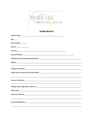 Fillable Online Standard Intake Form- Child/Adolescent Version Fax ...