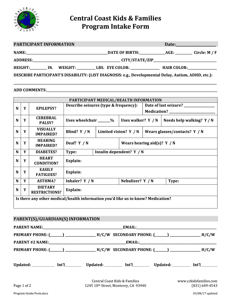 Fillable Online Program Intake Form.docx Fax Email Print - pdfFiller