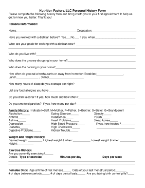Fillable Online Nutrition Factory Intake Form Fax Email Print - pdfFiller