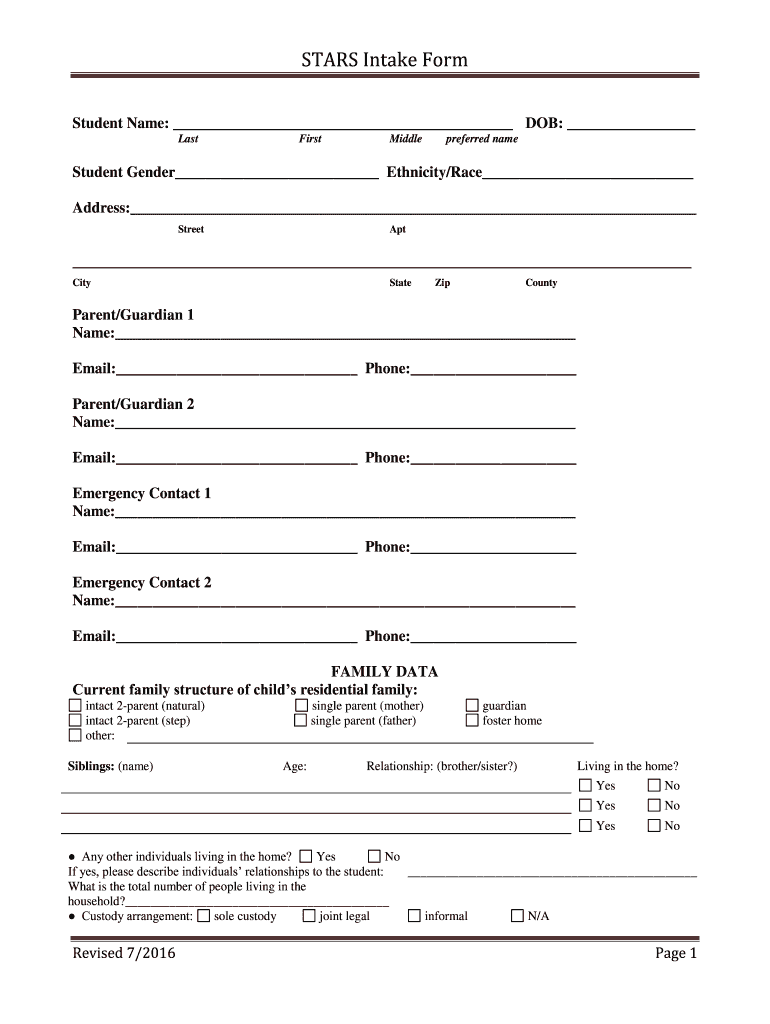Fillable Online STARS Intake Form Fax Email Print - pdfFiller