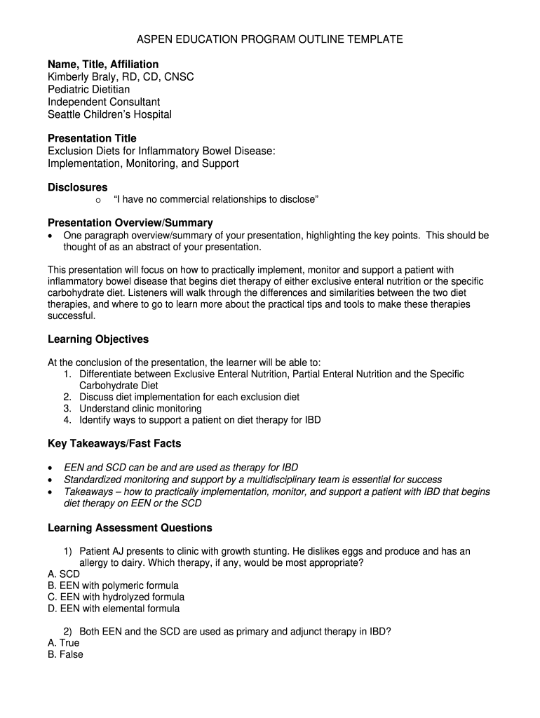 Fillable Online ASPEN EDUCATION PROGRAM OUTLINE TEMPLATE Fax Email ...